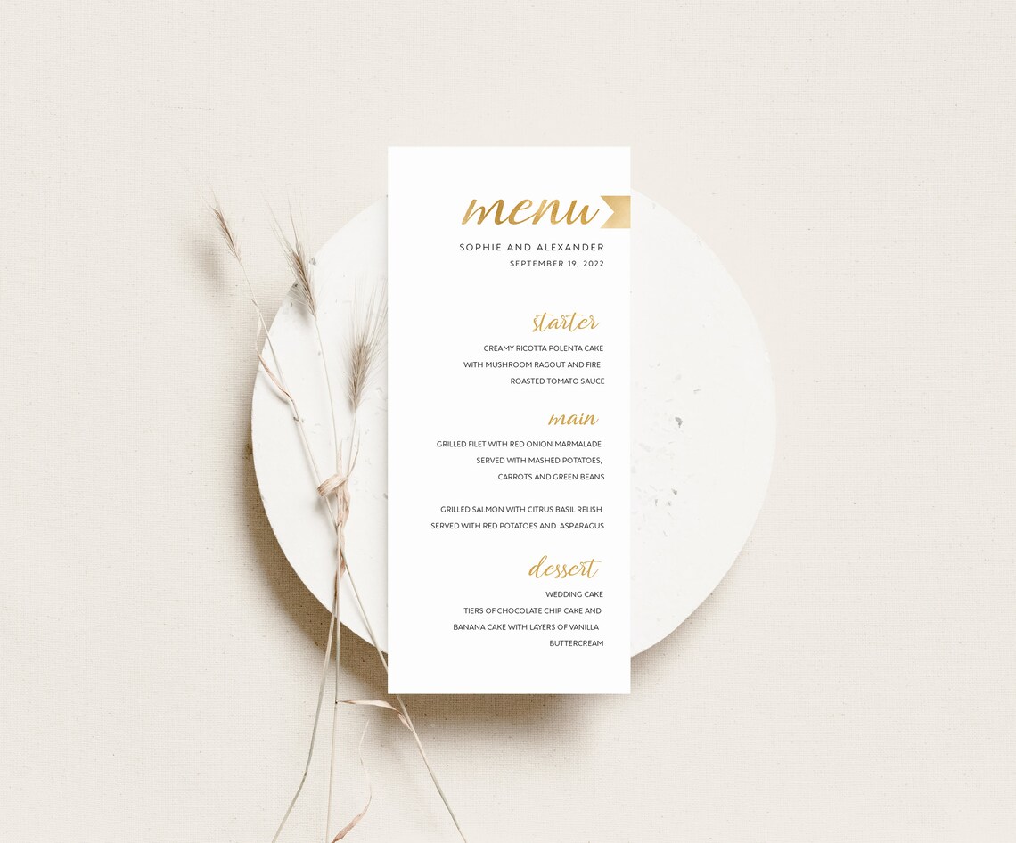 Gold Menu Template Wedding Menu Gold Instant Download DIY - Etsy