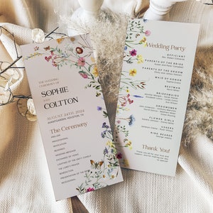 Wedding Ceremony Program, Wedding Party Program Cards, Boho Wedding Program Template, Beige ...