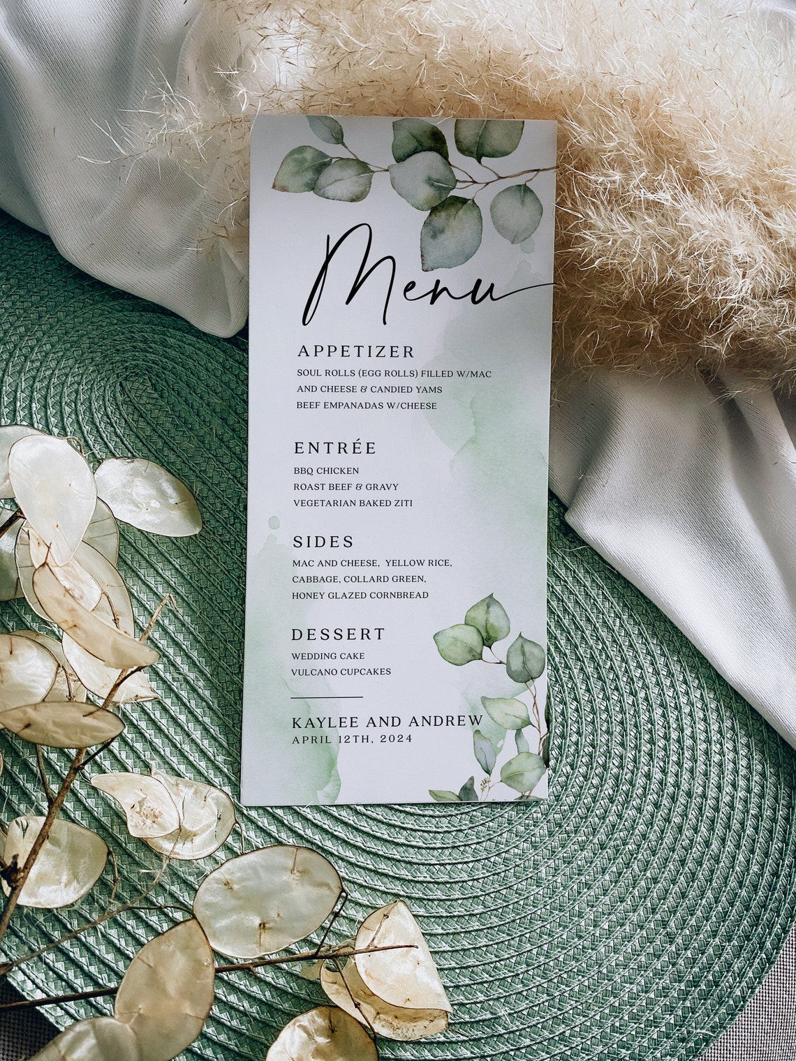 Greenery Menu Card Wedding Menu Template Eucalyptus Floral - Etsy