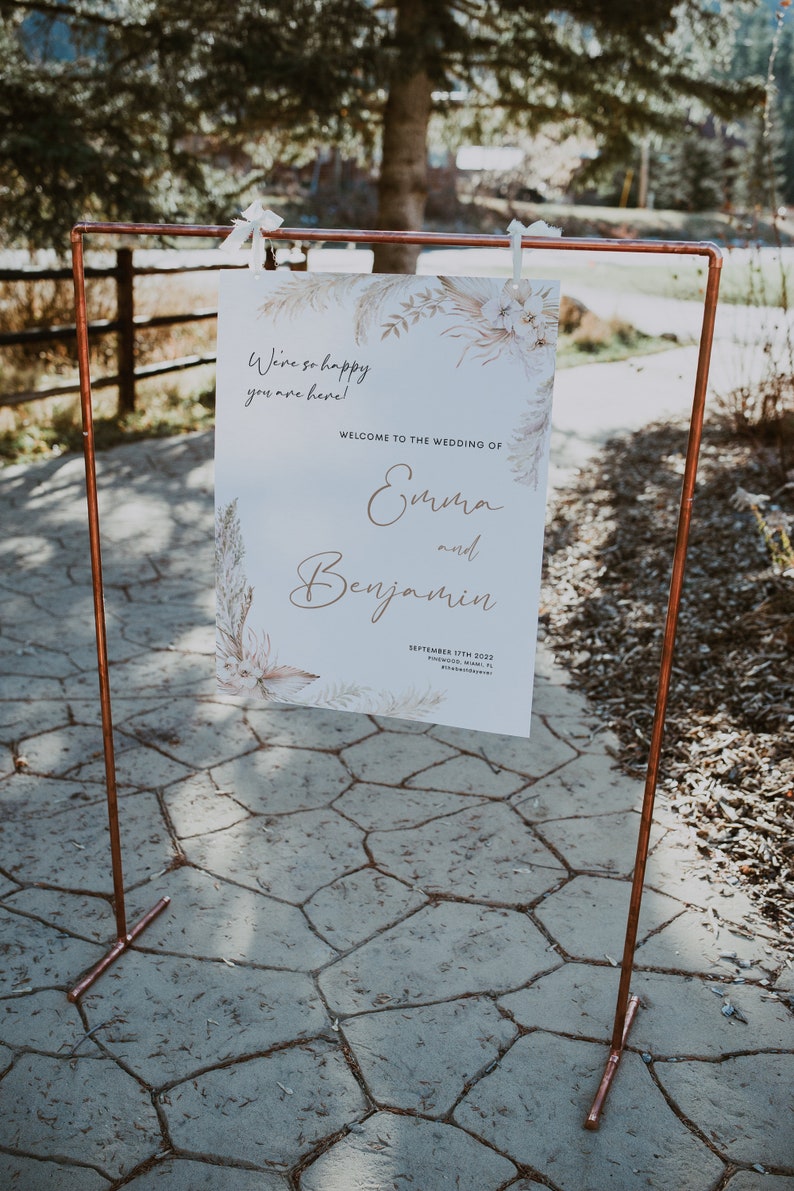 Wedding Welcome Sign Pampas Grass Wedding Boho Welcome Sign - Etsy