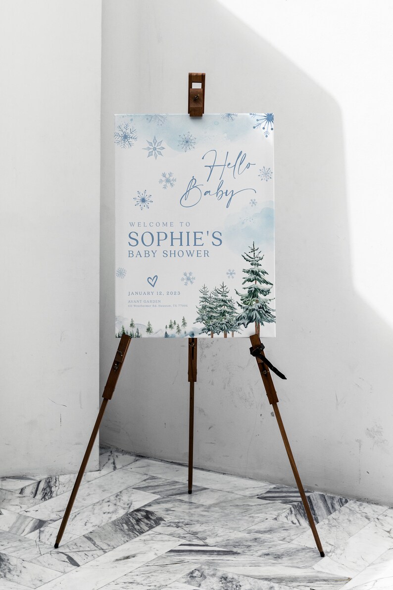 Hello Baby Sign Baby Shower Welcome Sign Winter Wonderland | Etsy