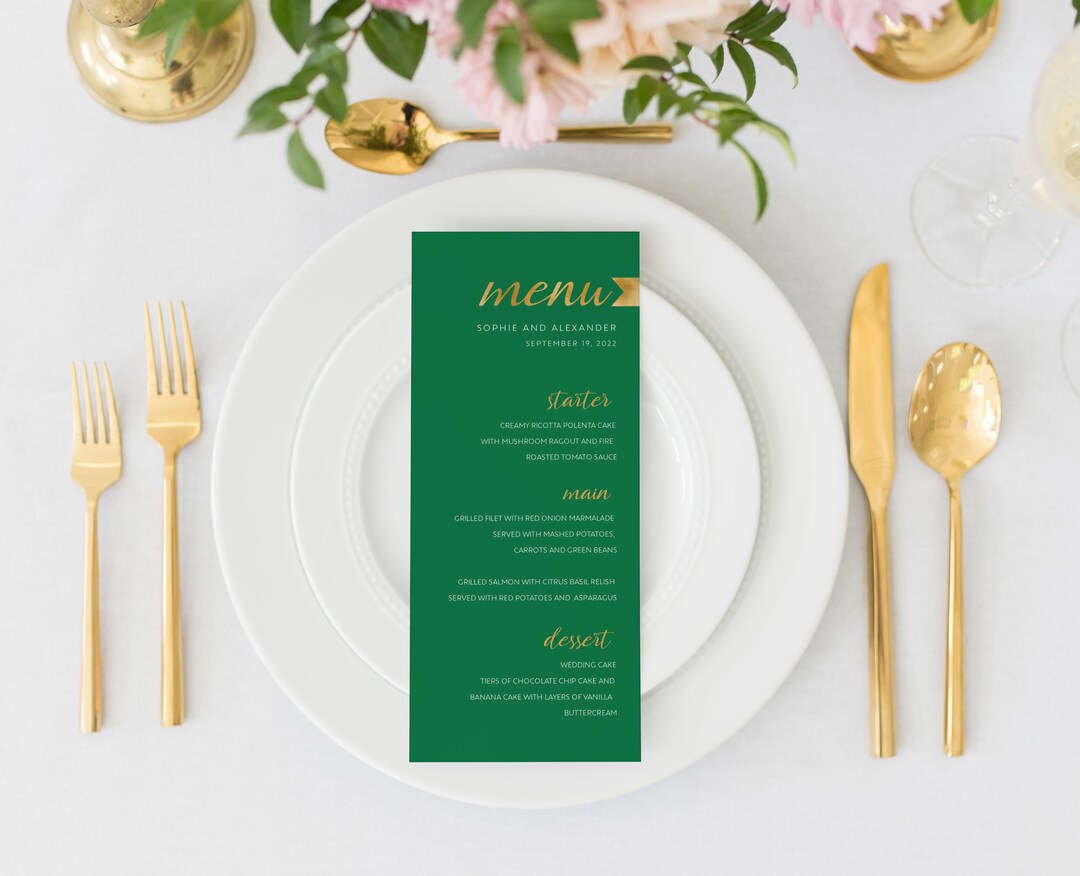 Green Menu Template, Wedding Dinner Menu, Instant Download, DIY Menu ...