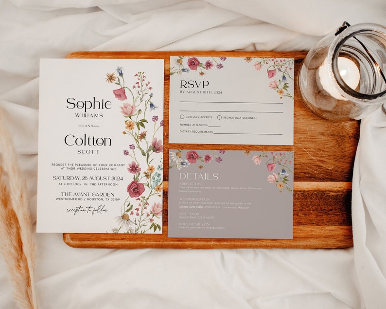 Wildflower Wedding Invitation Spring Summer Floral Wedding - Etsy
