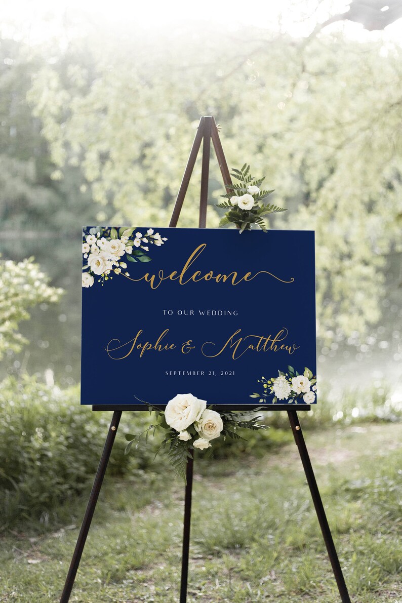 Wedding Welcome Sign Navy Welcome Sign Template Wedding - Etsy