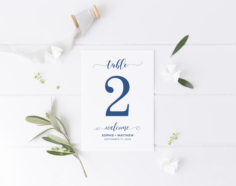 Table Number Template Blue Table Numbers Wedding Table - Etsy