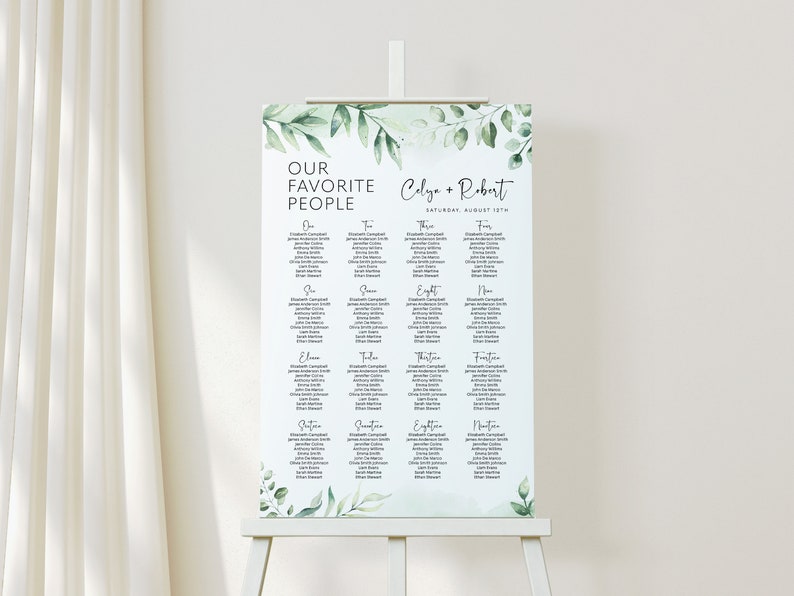 Seating Chart Wedding Seating Chart Greenery Seating Chart - Etsy