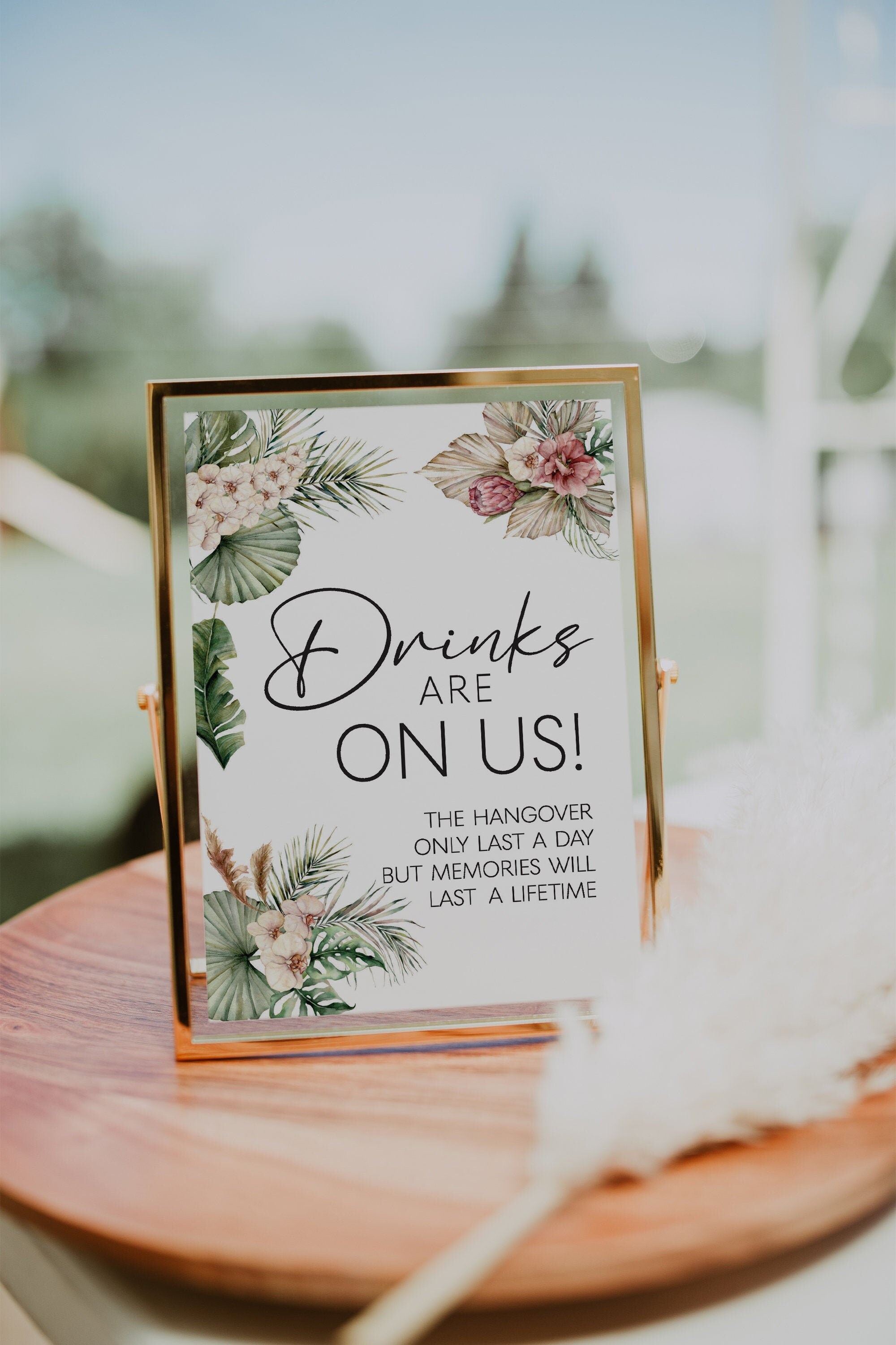 Drinks are on us sign Open bar sign Tropical wedding sign | Etsy