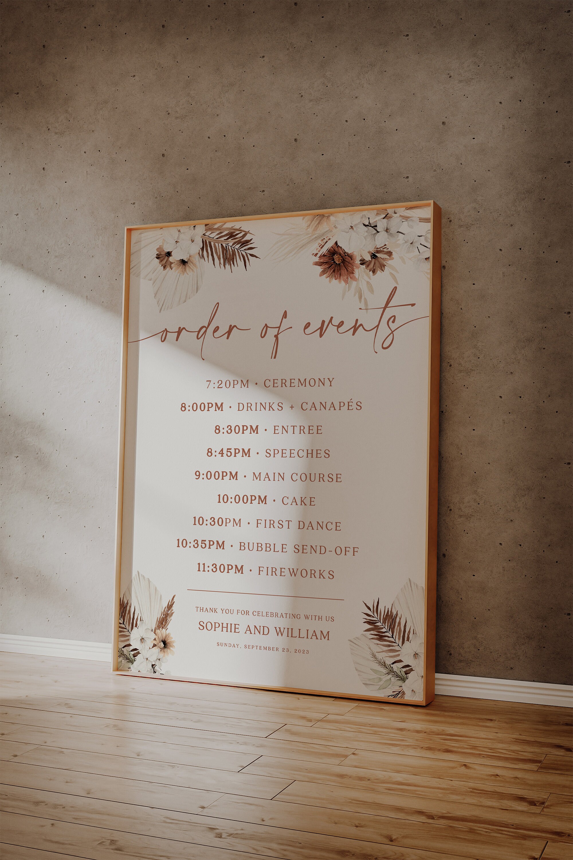 Wedding Order of Events Sign Modern Pampas Wedding Sign - Etsy