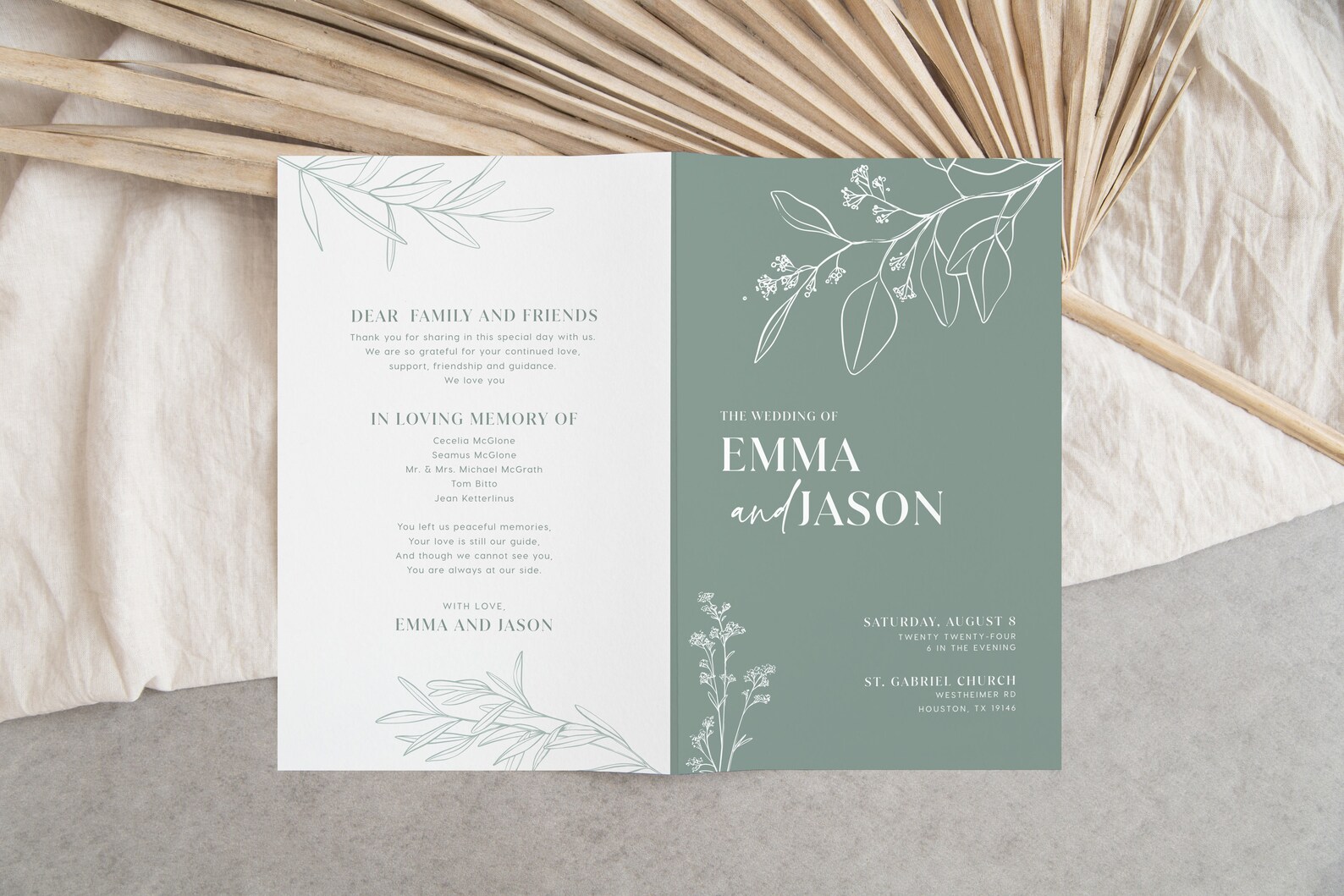 Sage Wedding Program Template Booklet Wedding Program Sage | Etsy