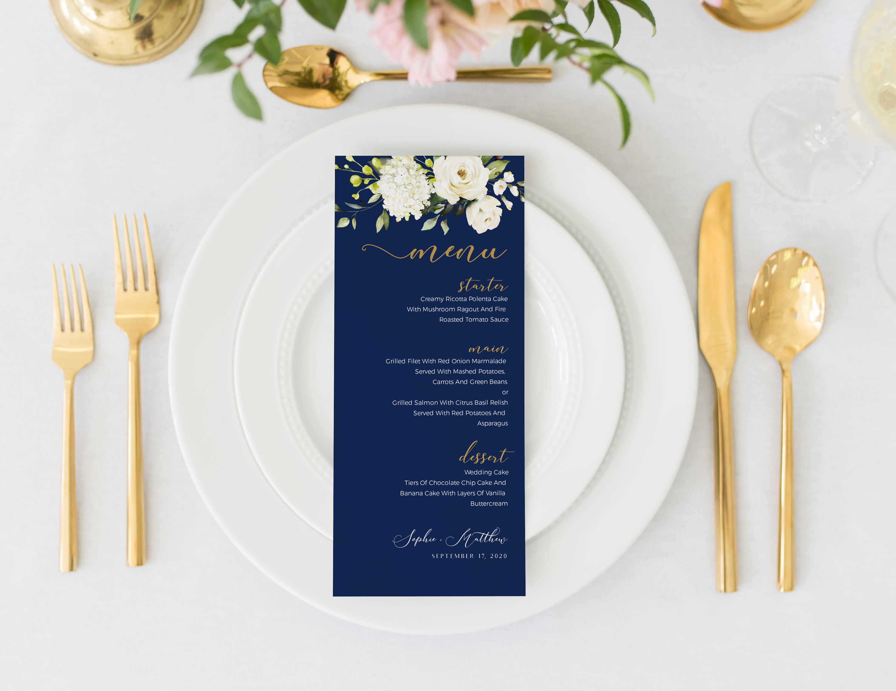 Menu Template Navy Wedding Menu in 4x9 and 5x7 Inches Navy - Etsy