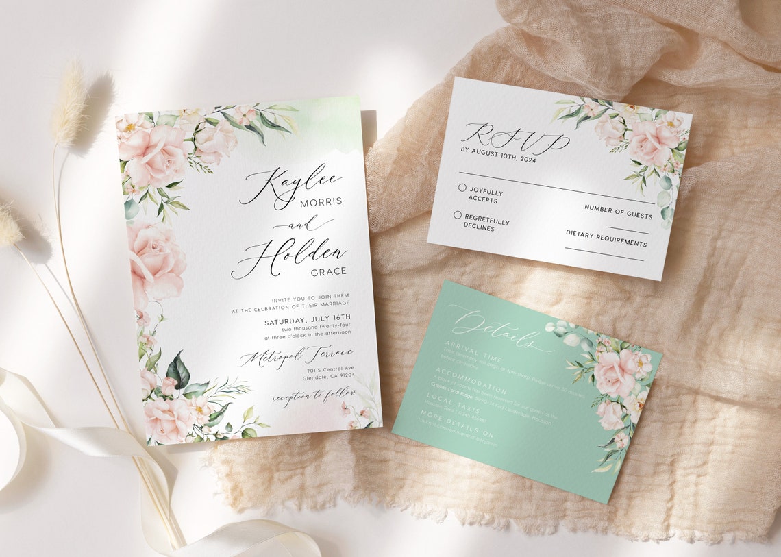 Flower Wedding Invitation Wedding Invitation Template Blush - Etsy