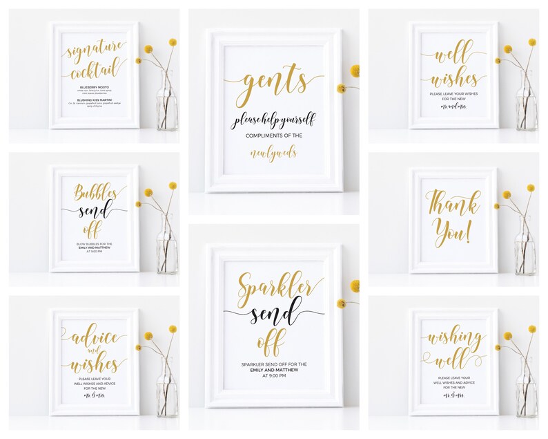 Gold Wedding Signs Bundle Wedding Signs Templates Editable | Etsy
