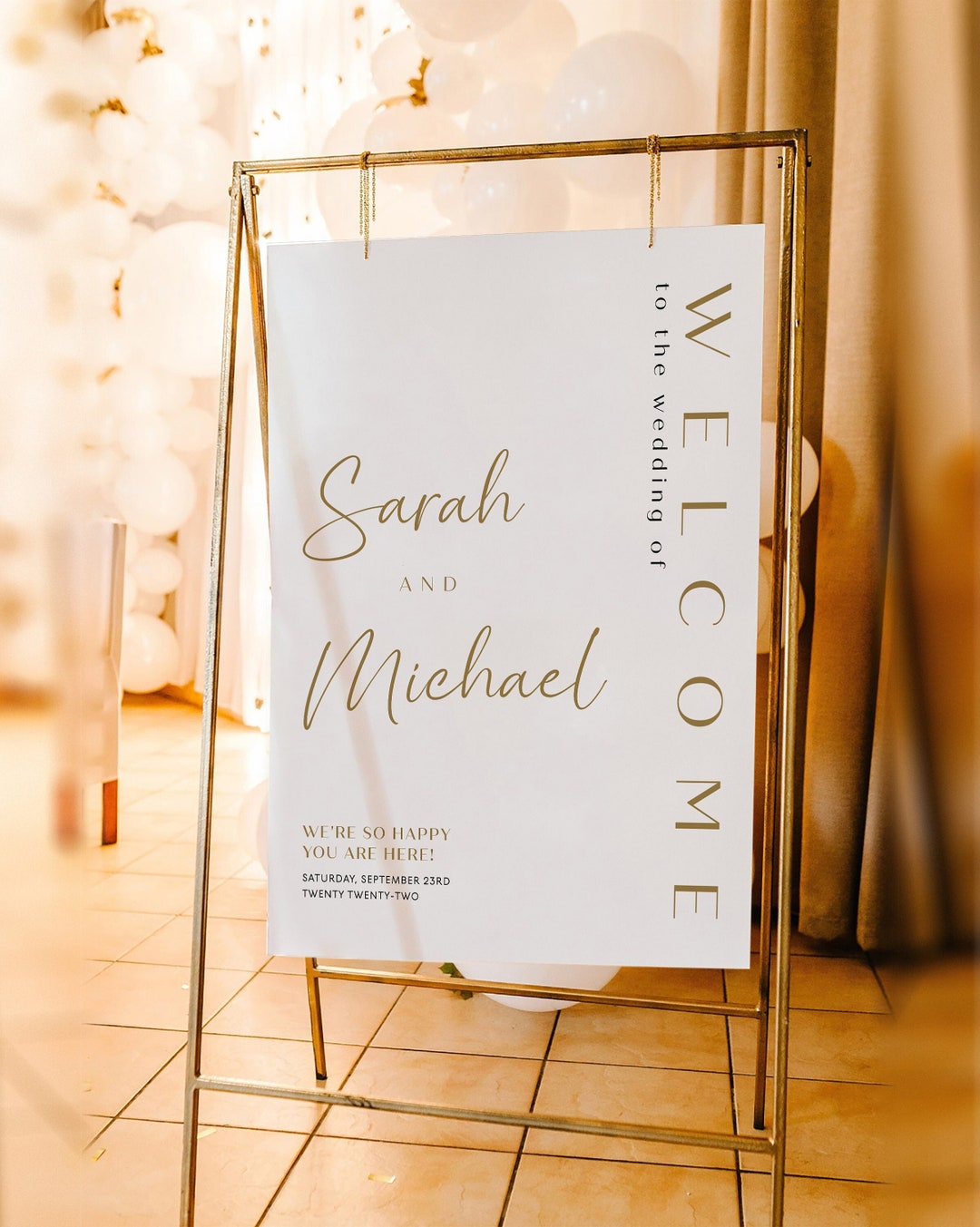 Welcome Sign Wedding, Gold Welcome Sign Template, Gold Wedding Sign ...