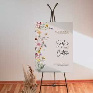Wedding Welcome Sign Template, Beige Welcome Sign, Boho Wildflower ...