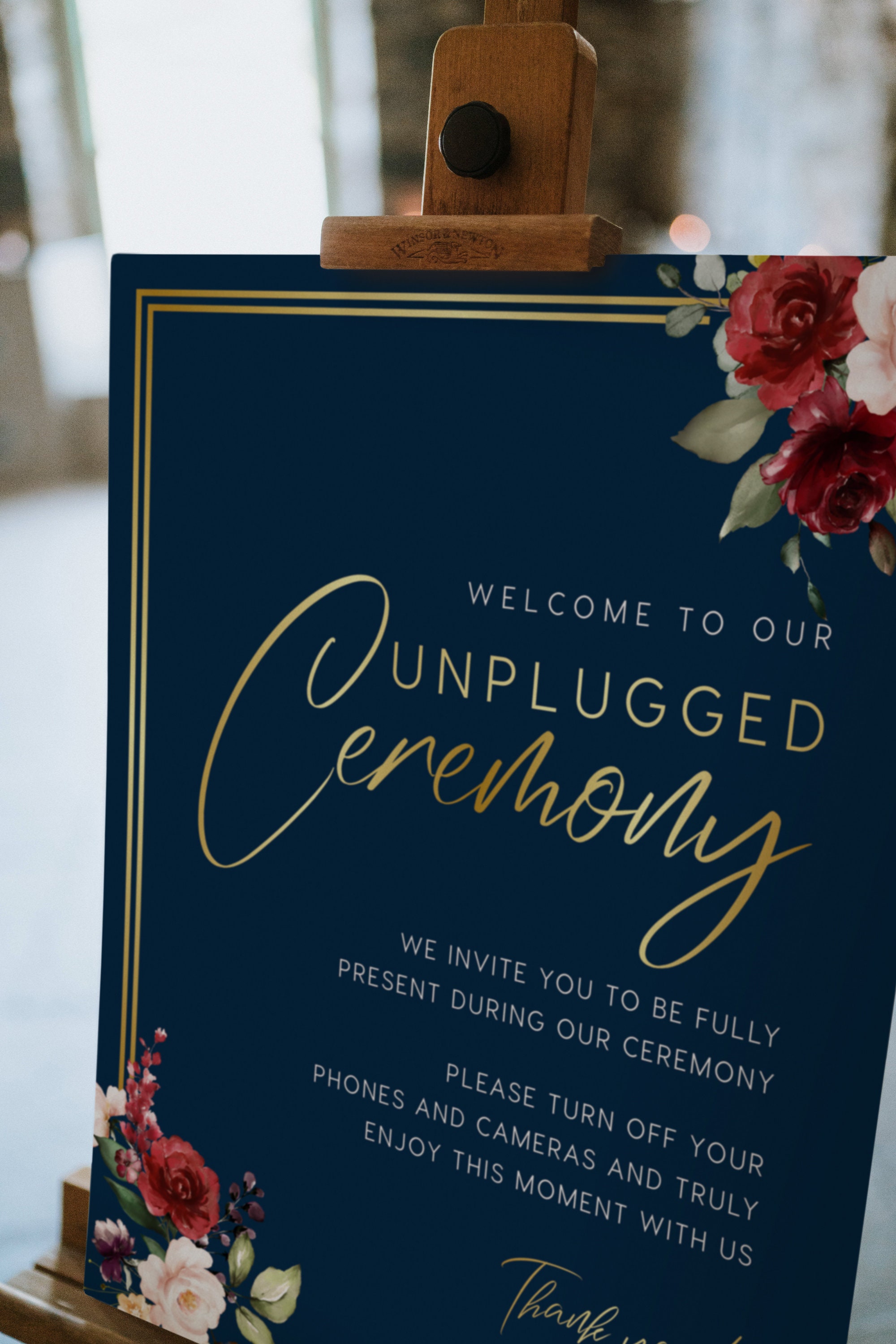 Unplugged Ceremony Sign Wedding Unplugged Sign Navy Gold | Etsy