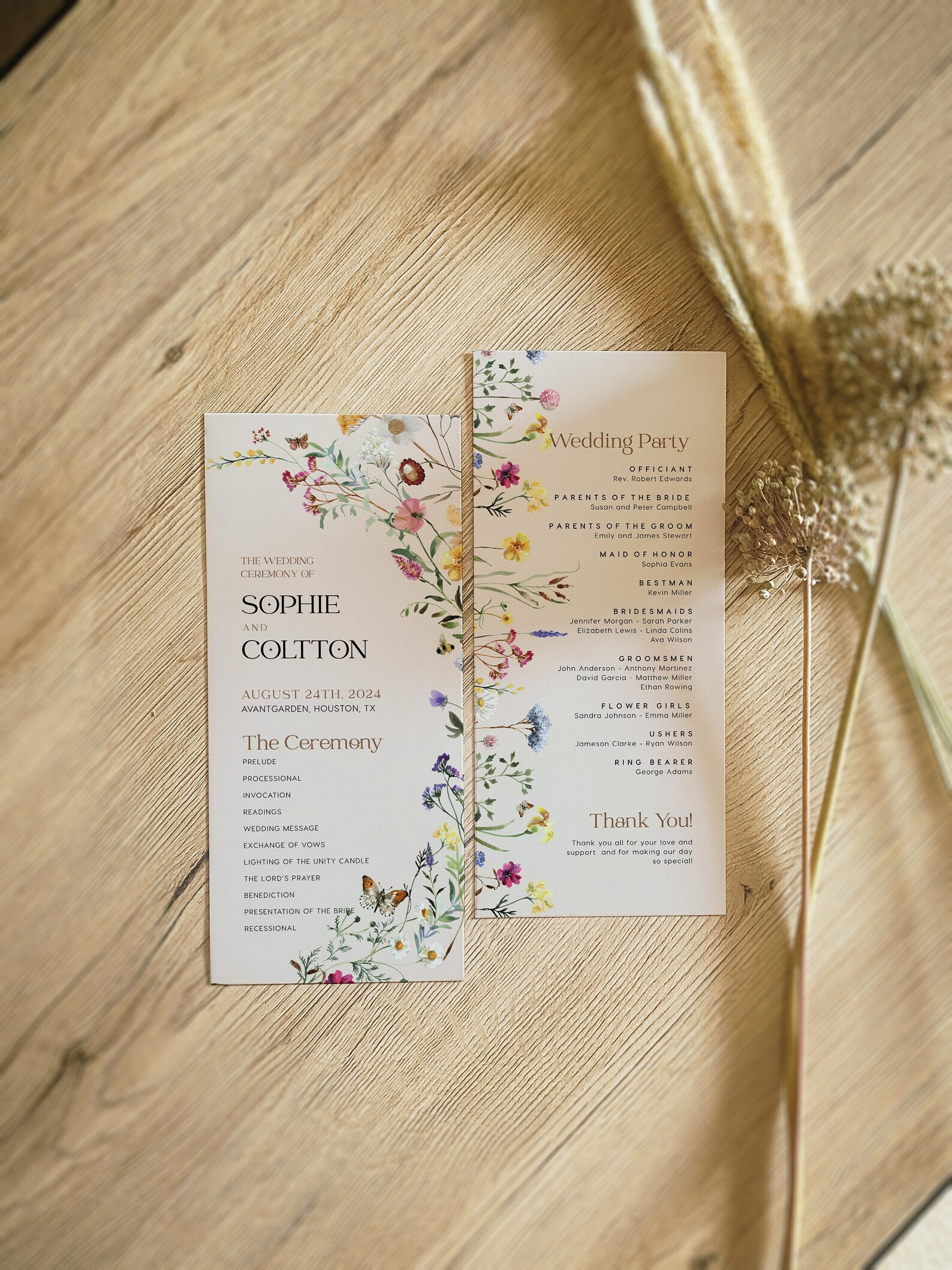 Wedding Ceremony Program, Wedding Party Program Cards, Boho Wedding ...