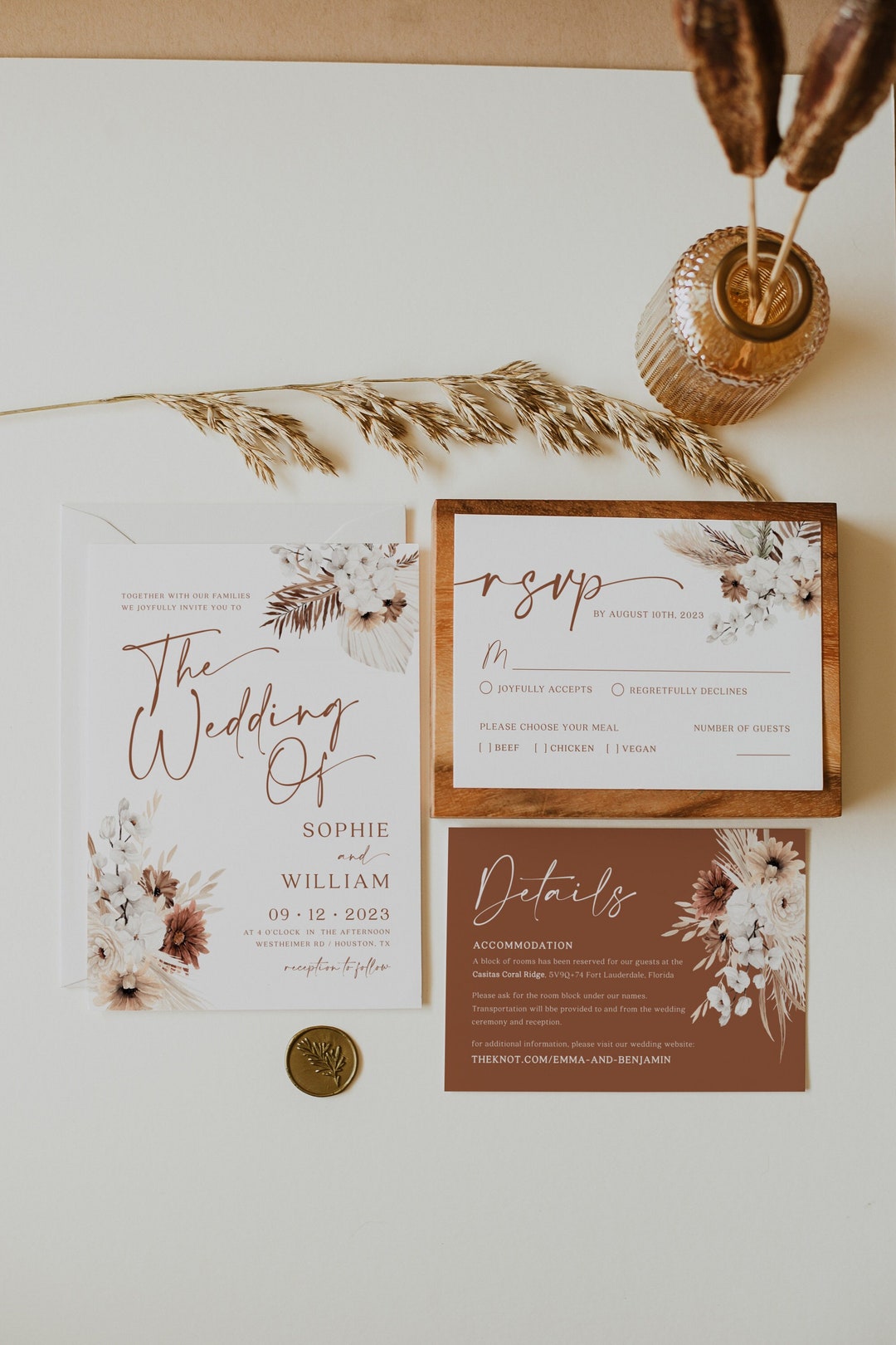 Boho Wedding Invitation, Modern Terracotta Boho Invitation, Invitation ...