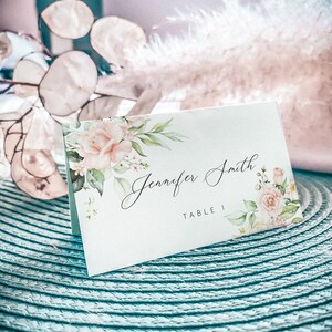 Flower Place Cards Wedding, Place Card Template, Roses and Greenery ...