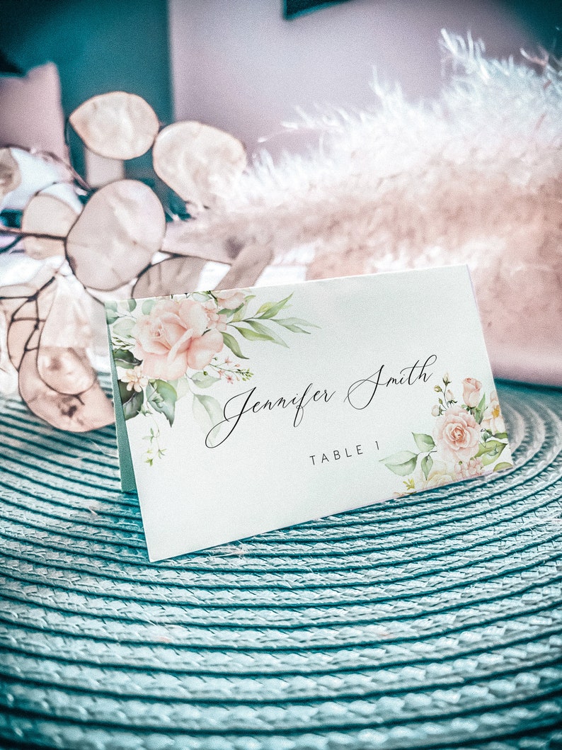 Flower Place Cards Wedding Place Card Template Roses and - Etsy
