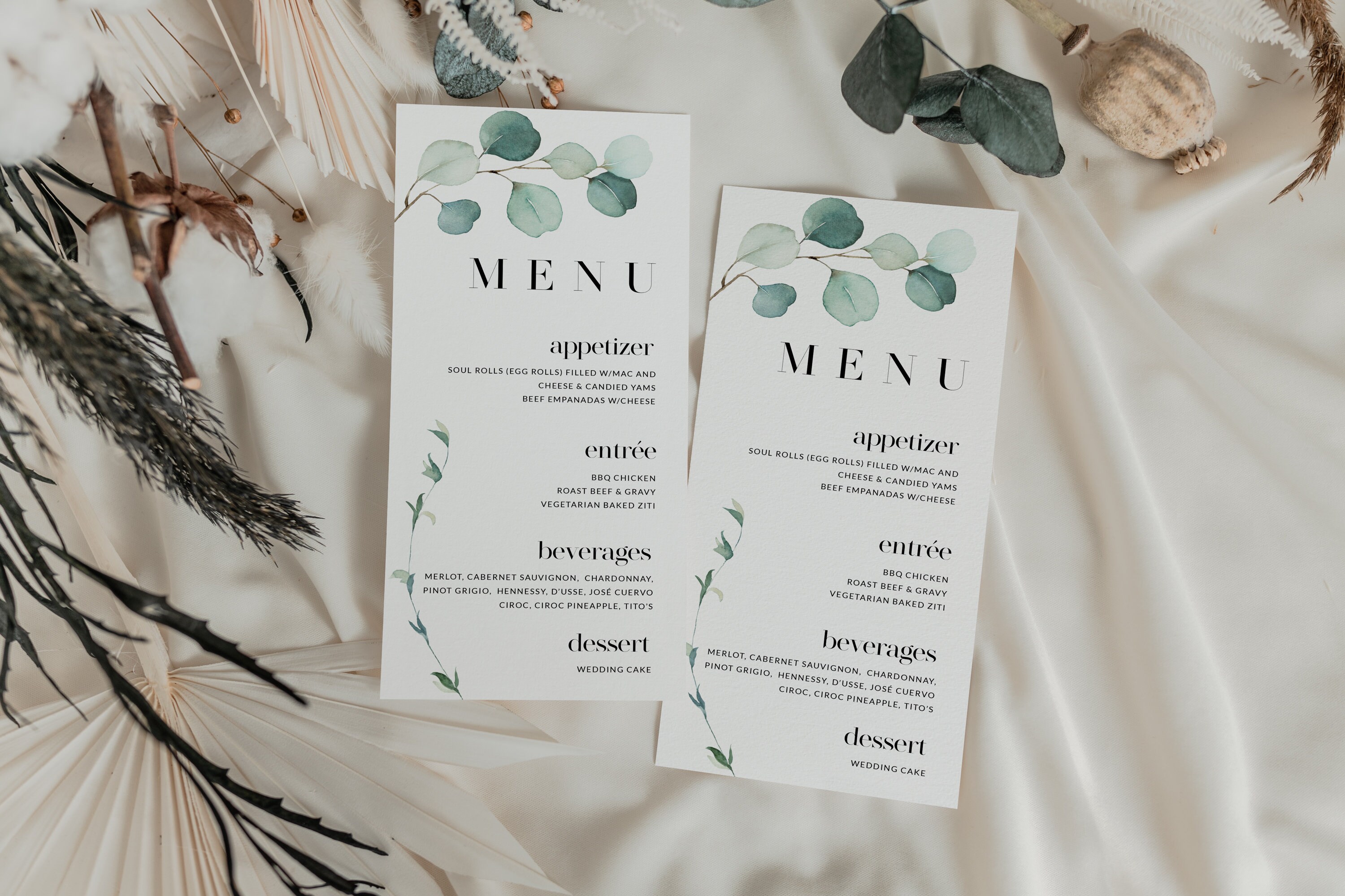 Menu Template Boho Wedding Menu Eucalyptus Wedding Menu DIY - Etsy