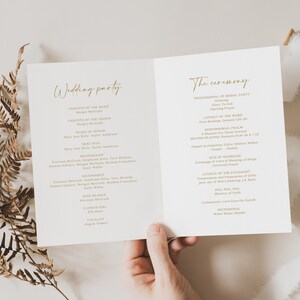 Gold Wedding Program Template, Booklet Program Wedding, Modern and Elegant Wedding Stationery in ...