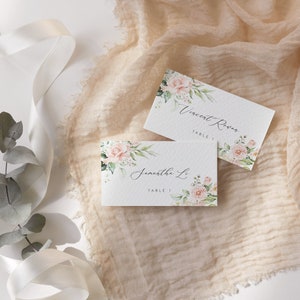 Flower Place Cards Wedding, Place Card Template, Roses and Greenery ...