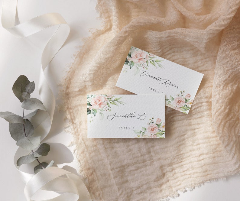 Flower Place Cards Wedding Place Card Template Roses and - Etsy