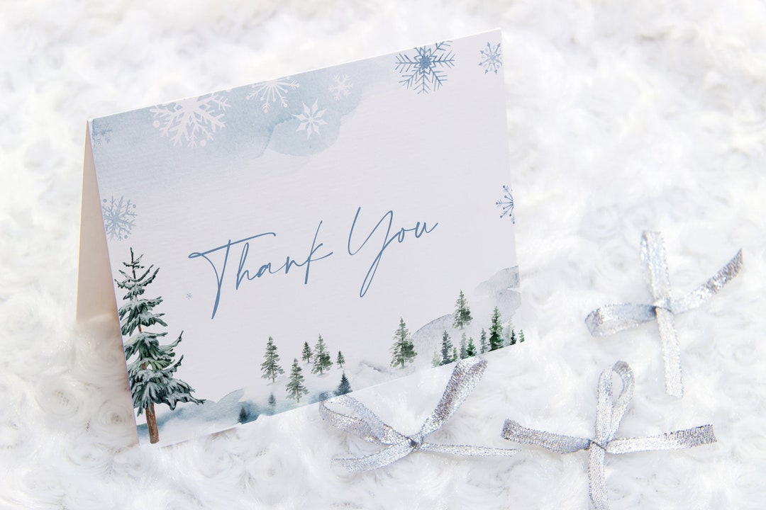 Winter Wonderland Thank You Card, Thank You Card Template, Winter Thank ...