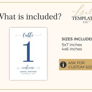 Table Number Template, Blue Table Numbers, Wedding Table Numbers ...