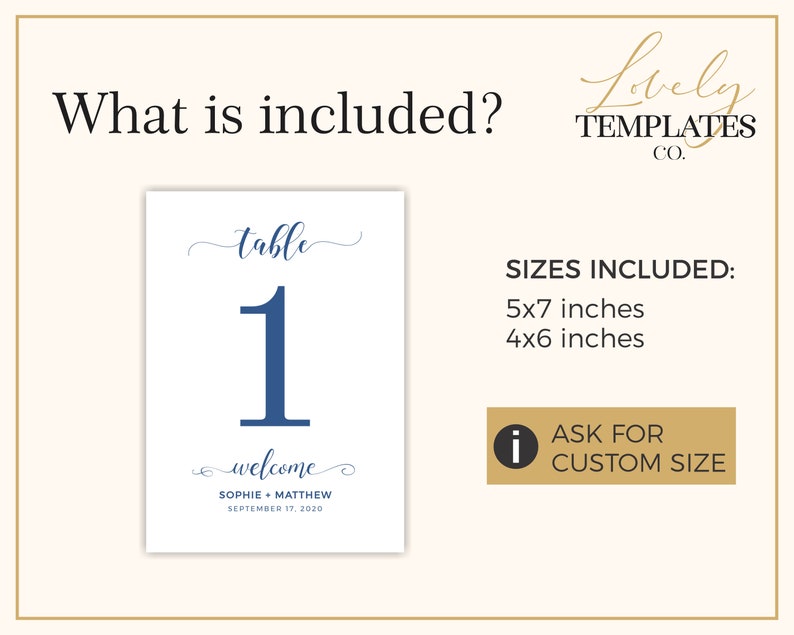 Table Number Template Blue Table Numbers Wedding Table - Etsy