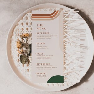 Boho Menu Template, Menu Cards With Arch Shapes in Terracotta, Beige ...