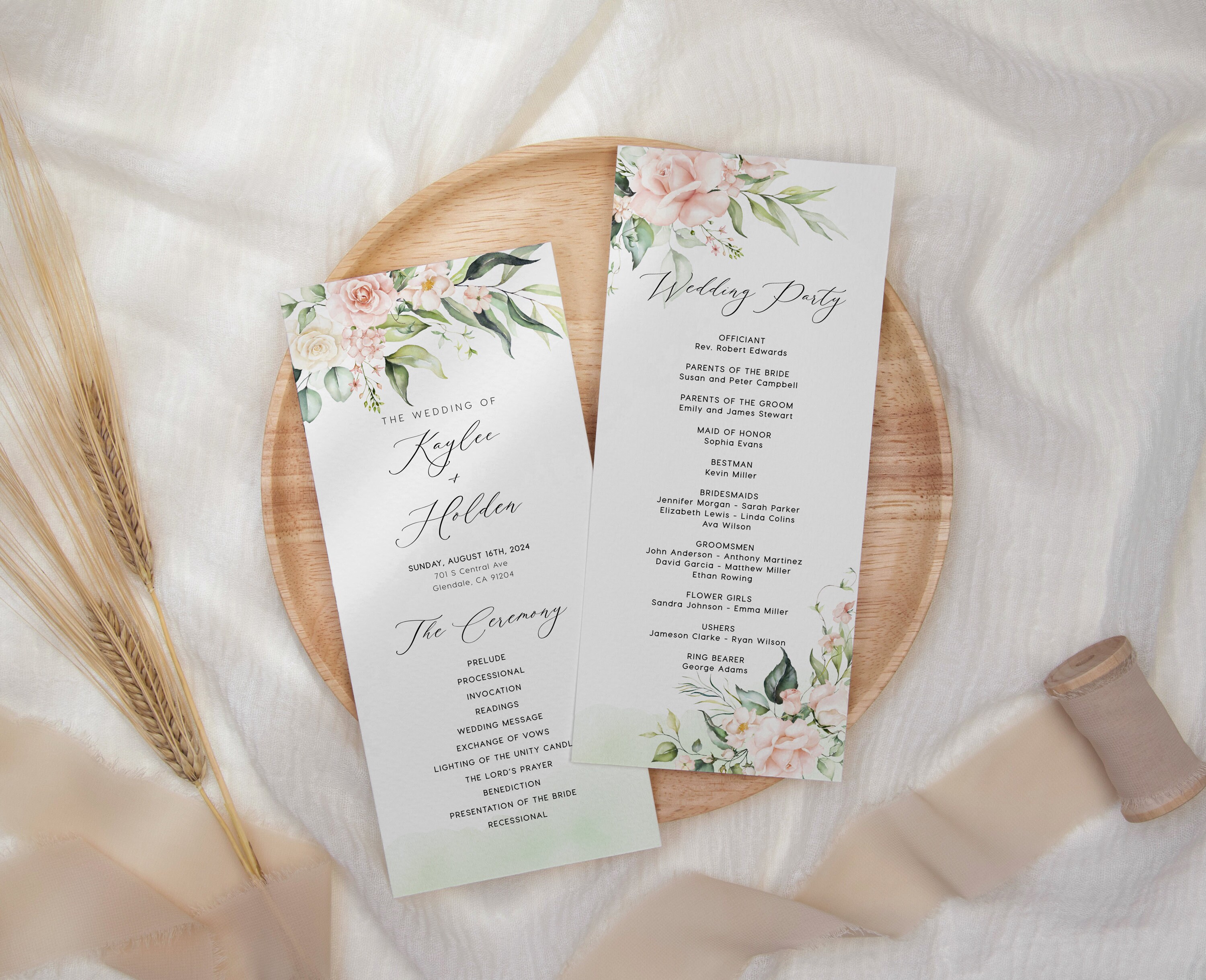Wedding Program Template Greenery and Flower Wedding Program - Etsy