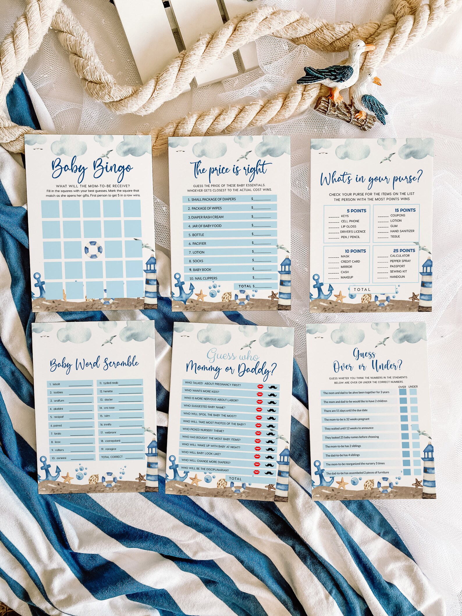 Nautical Baby Shower Games, Baby Shower Games Bundle, Baby Shower Games ...