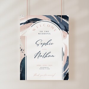 Welcome Sign Template, Navy Blush Wedding Sign, Wedding Welcome Sign ...