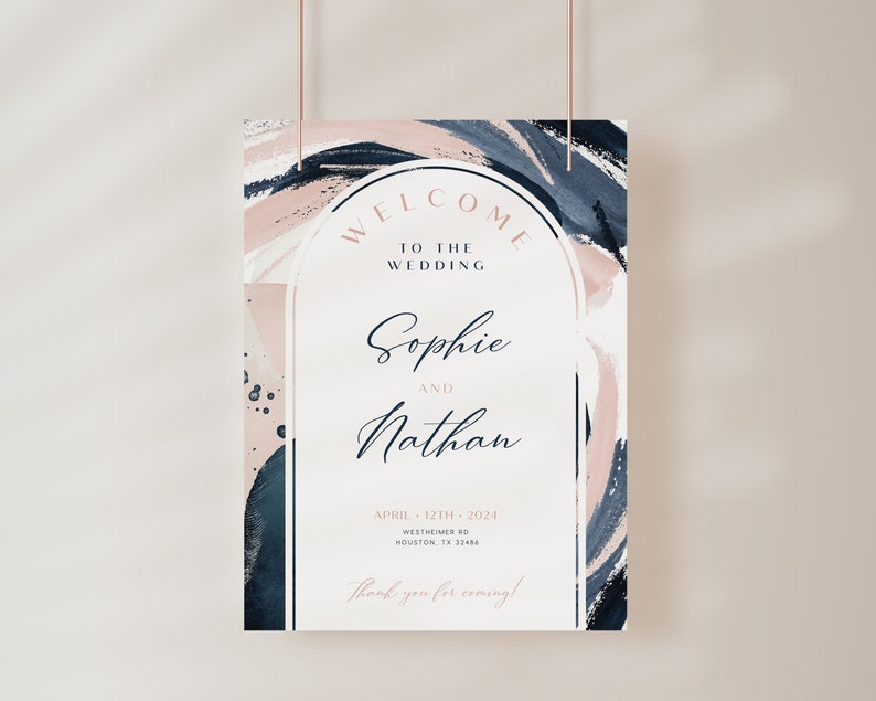 Welcome Sign Template Navy Blush Wedding Sign Wedding | Etsy