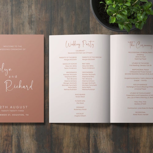 Wedding Program Bifold Wedding Program Booklet Terracotta - Etsy