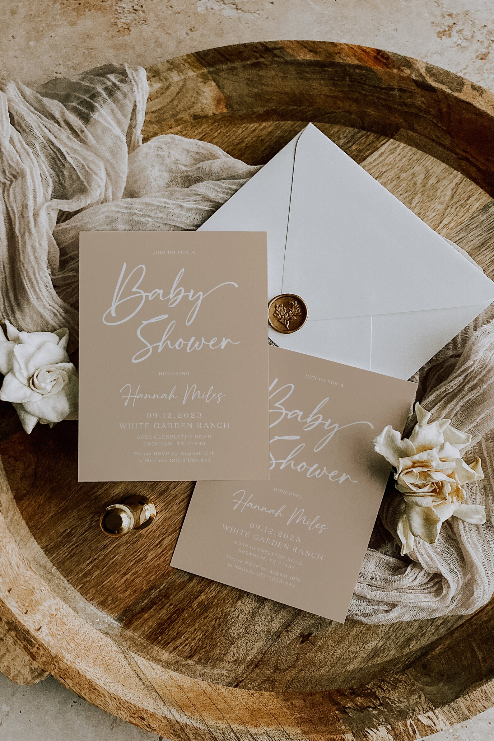 Baby Shower Invitation Beige Invitation Template Digital | Etsy