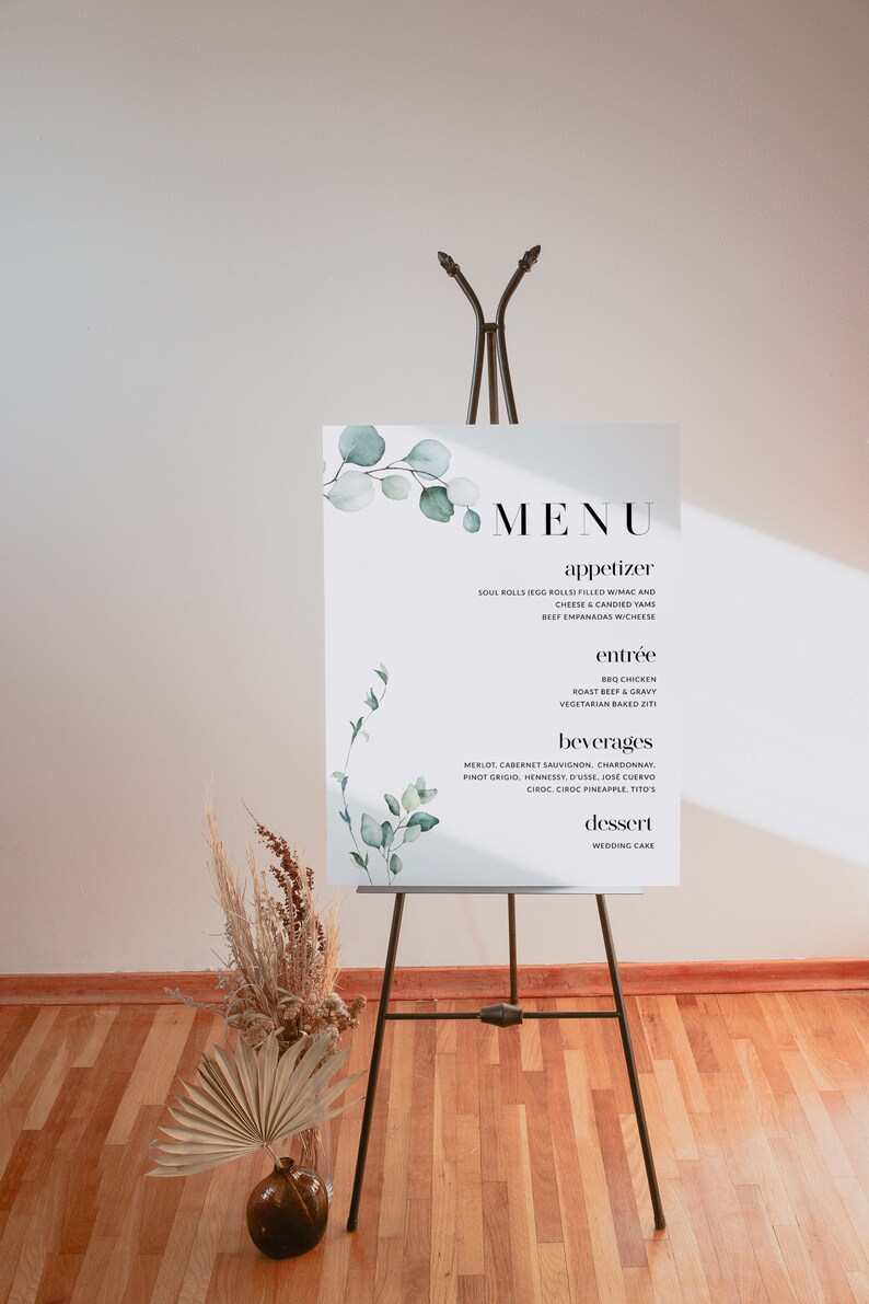 Large Menu Sign Wedding Menu Template Wedding Menu Sign - Etsy