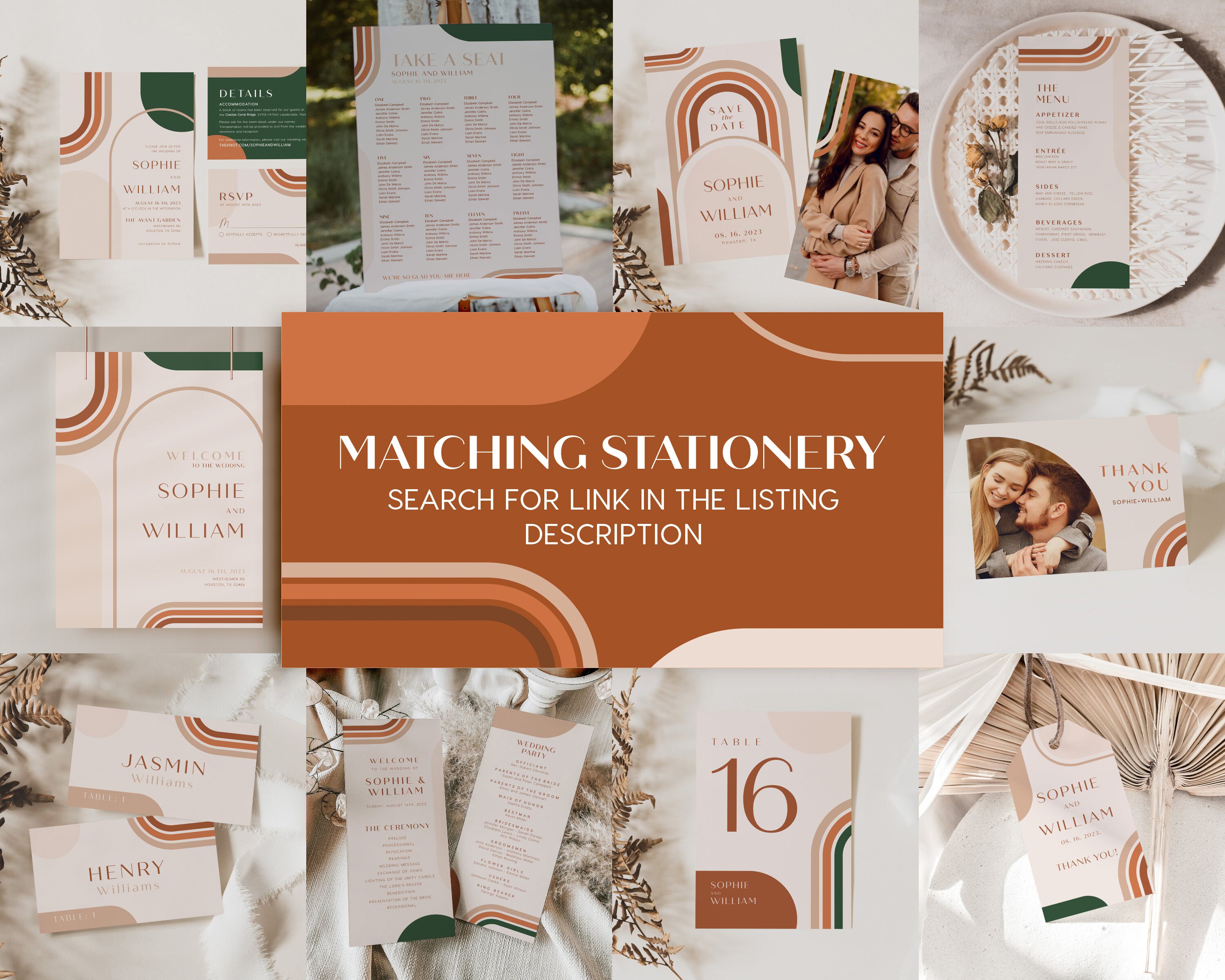 Boho Menu Template Menu Cards With Arch Shapes in Terracotta - Etsy