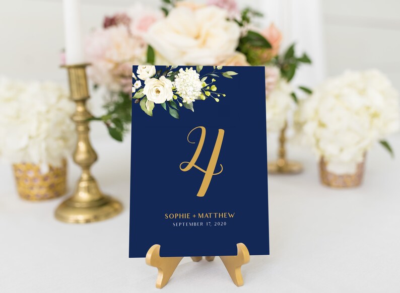 Table Numbers Printable Navy Table Numbers Floral Table - Etsy