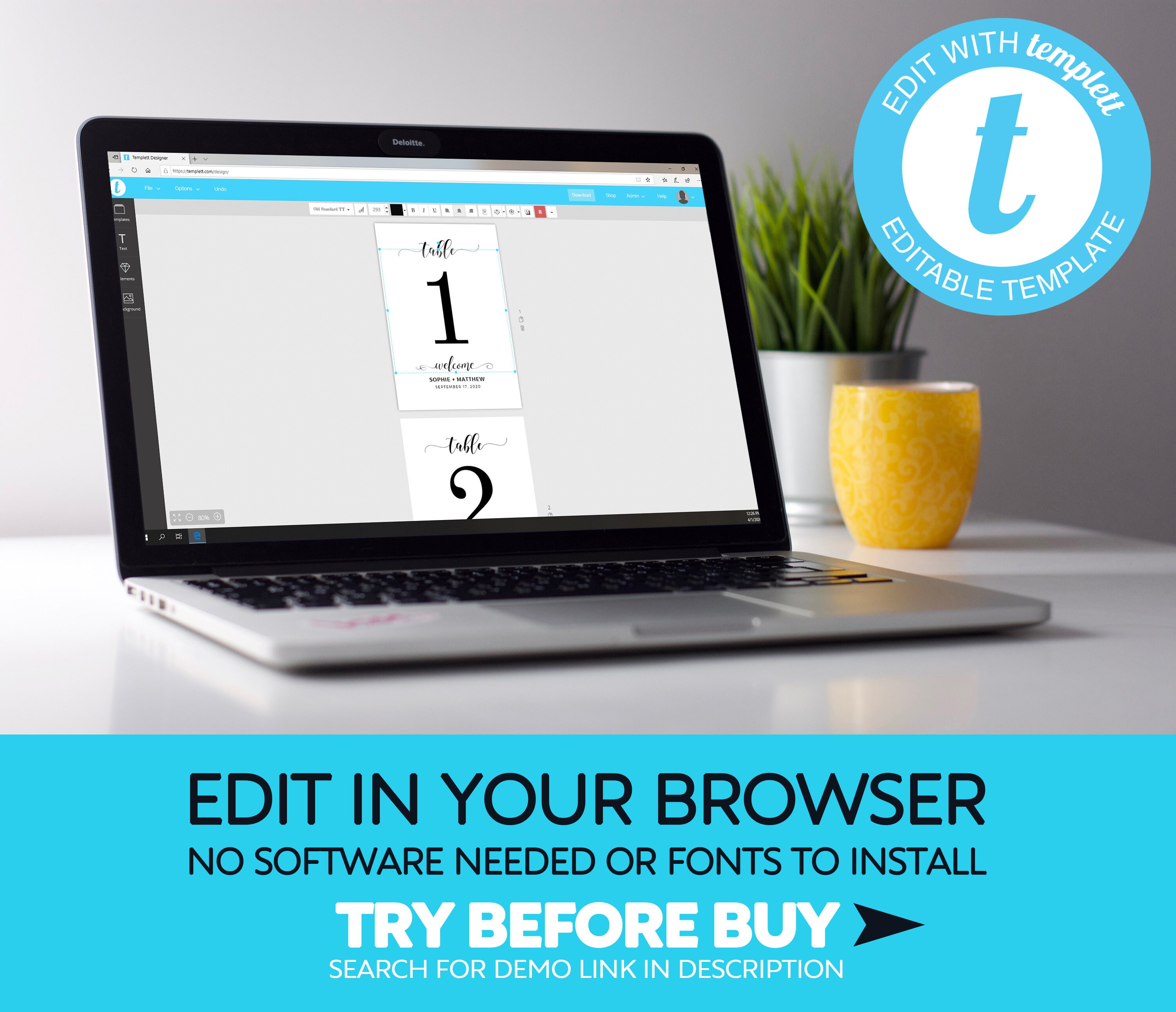Black table numbers template Minimalist table numbers | Etsy