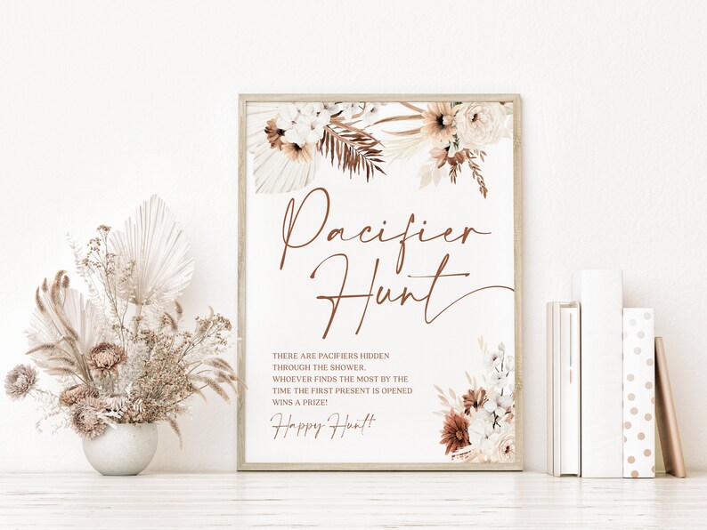 Pacifier Hunt Sign Pacifier Hunt Game Baby Shower Sign Boho - Etsy