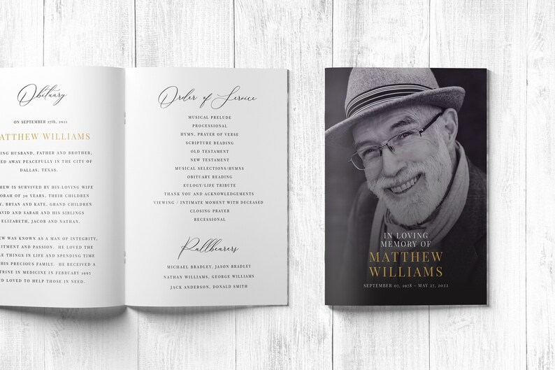 Funeral Program Template in Loving Memory Program Template | Etsy