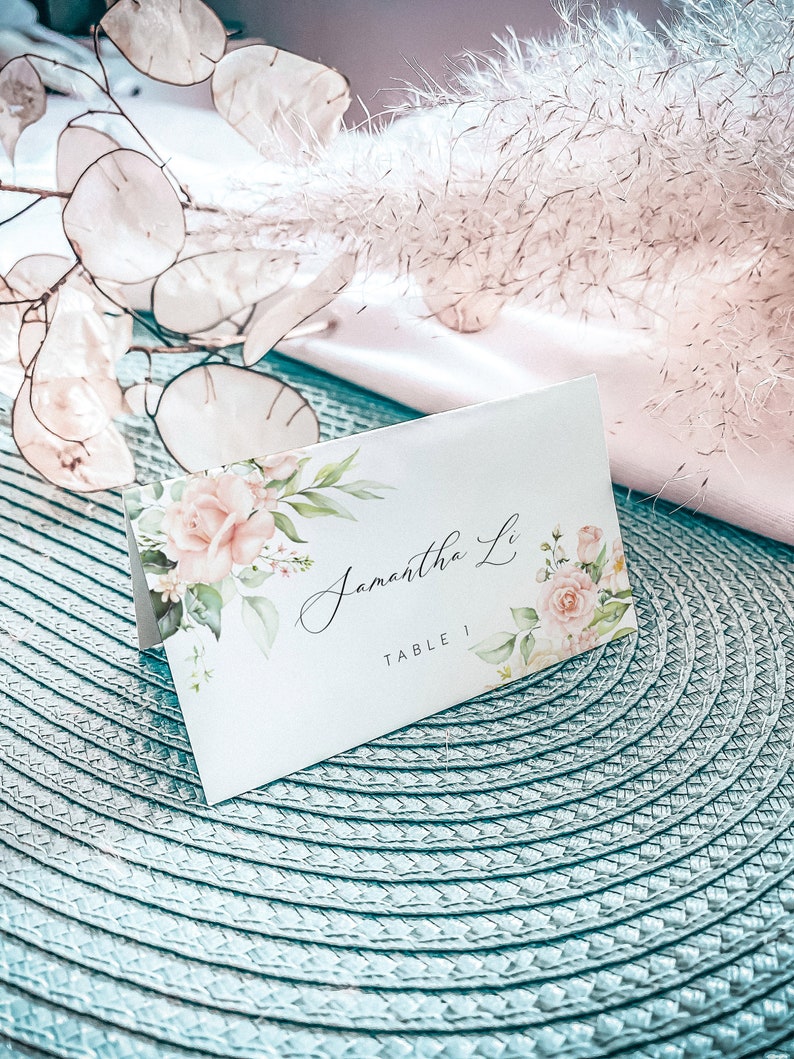 Flower Place Cards Wedding Place Card Template Roses and - Etsy