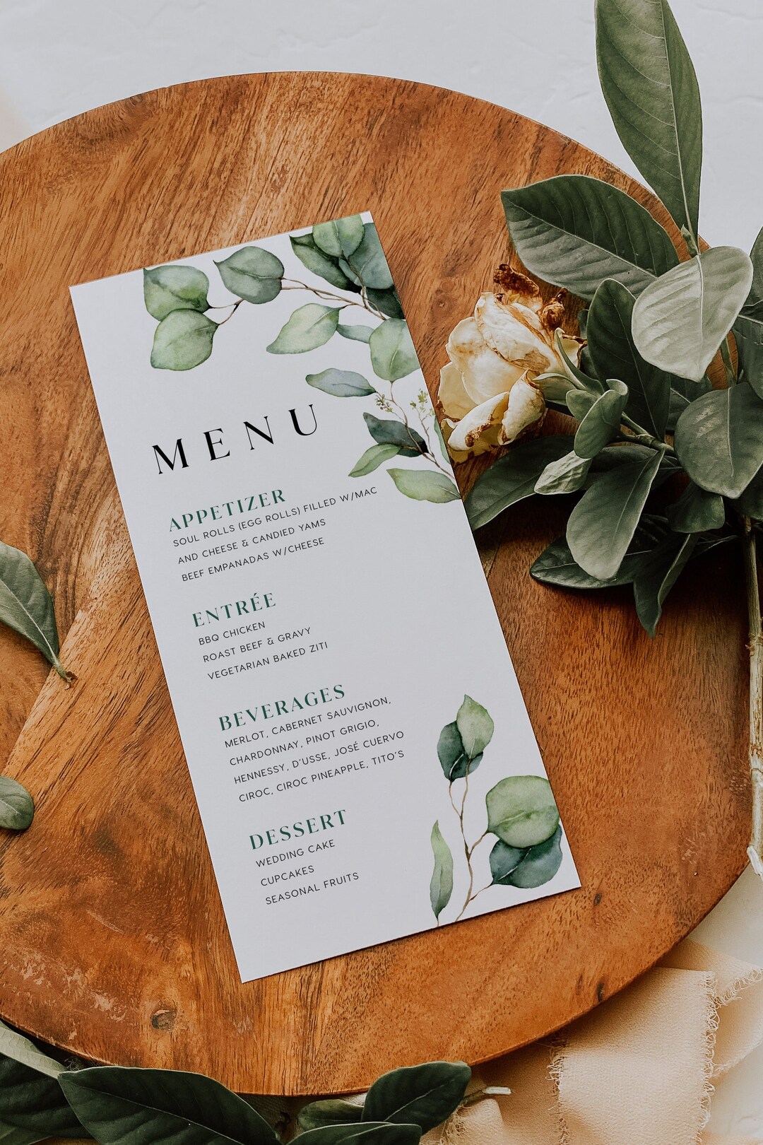 Greenery Floral Menu Template, Eucalyptus Wedding Menu, Floral Sage ...