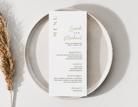 Gold Menu Template Gold Wedding Menu Rust Gold Wedding Menu - Etsy
