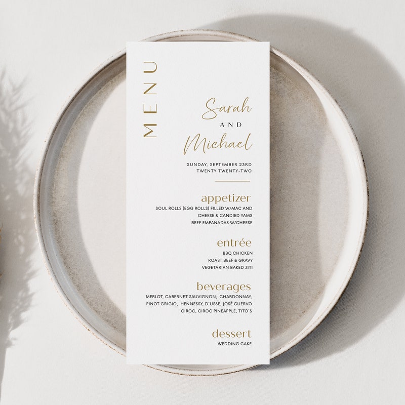Gold Menu - Etsy