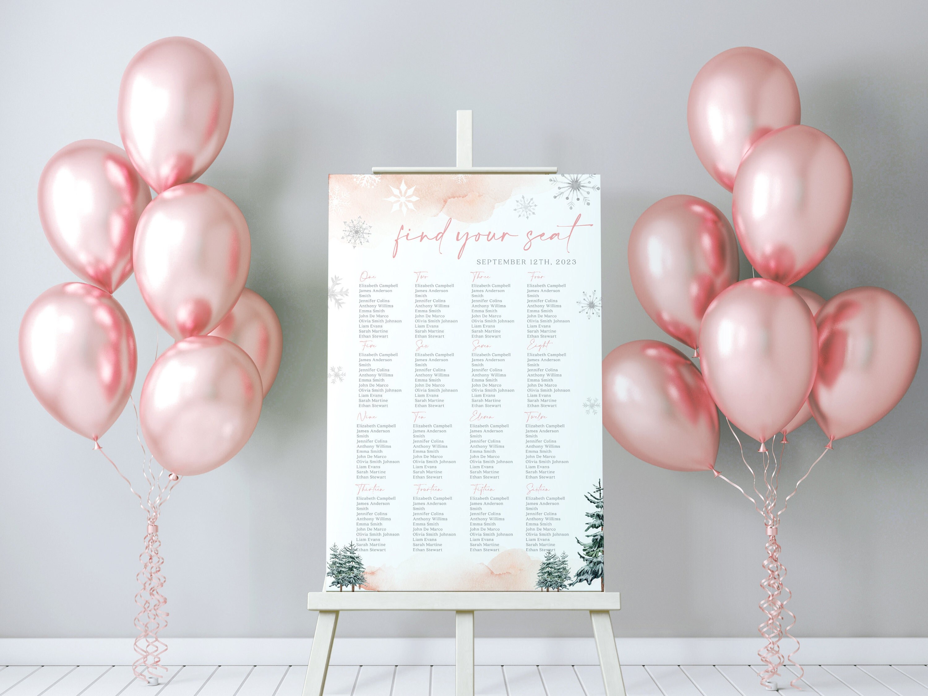 Pink Seating Chart Seating Chart Template Winter Seating - Etsy