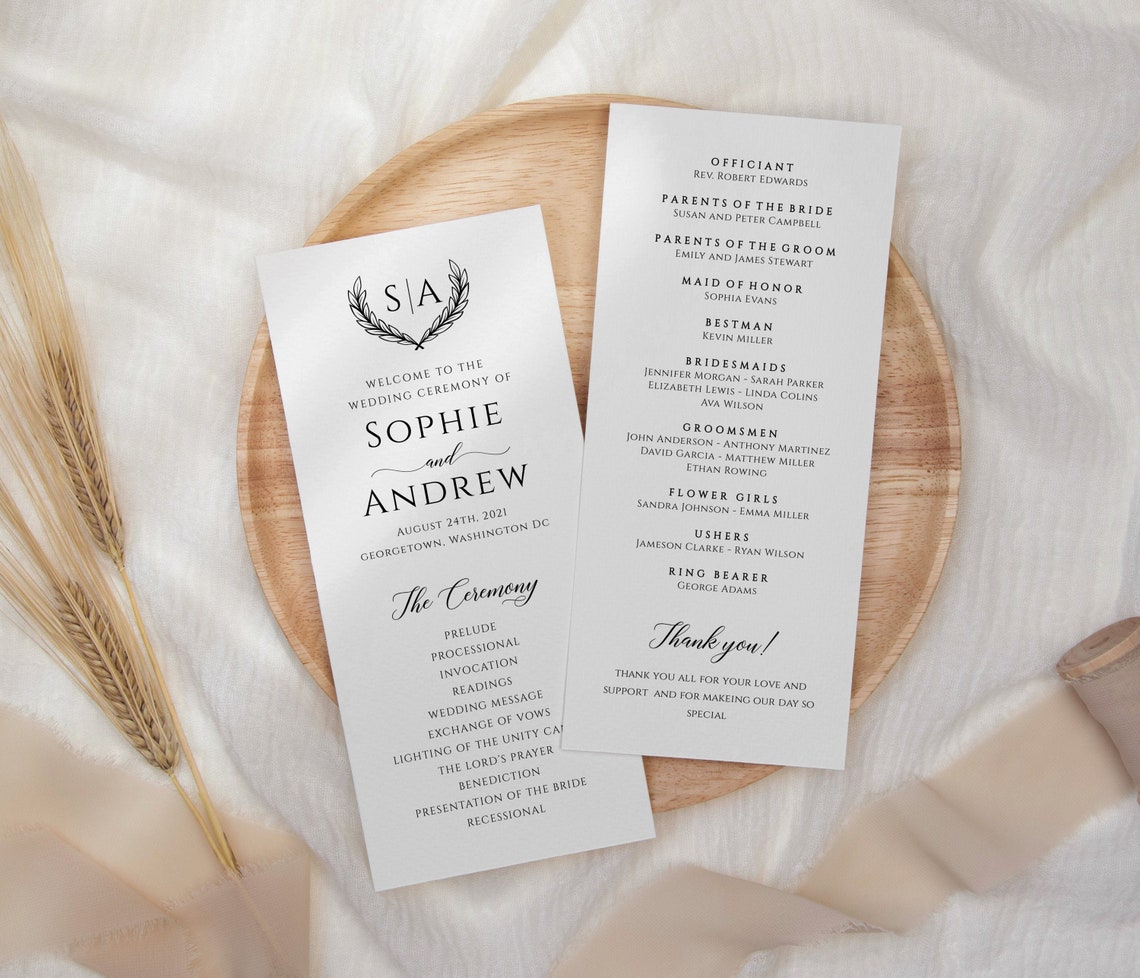 Wedding program template Formal and minimalist wedding | Etsy