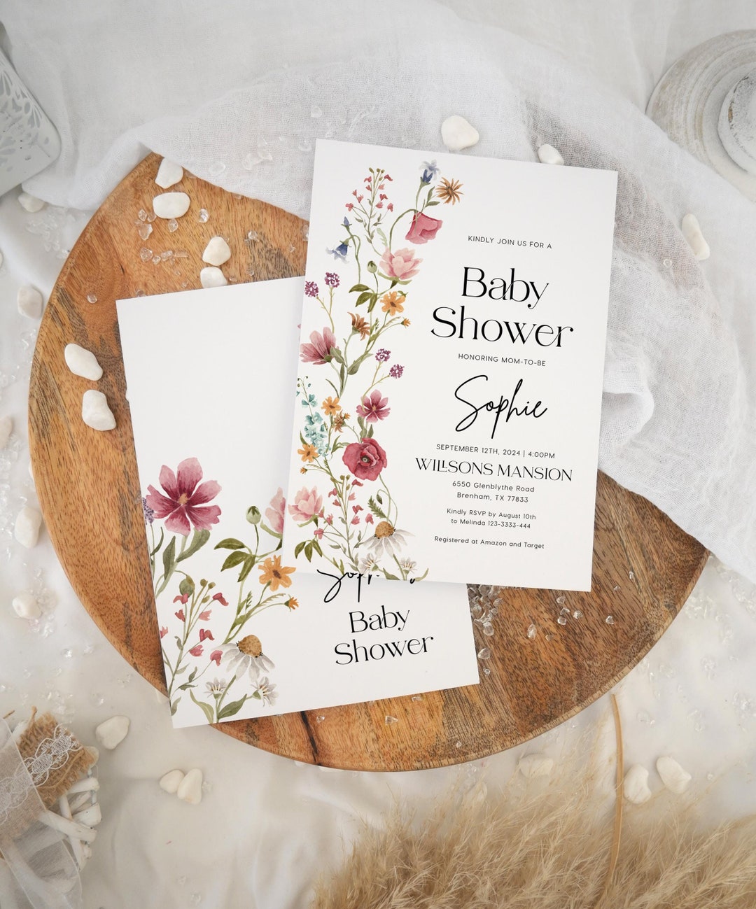 Wildflower Baby Shower Invitation, Baby in Bloom, Digital Baby Shower ...